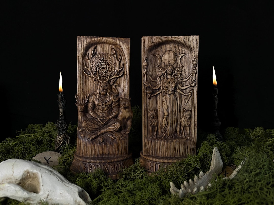 Cernunnos & Hecate Wooden Pagan Statues – Celtic Horned God, Greek ...