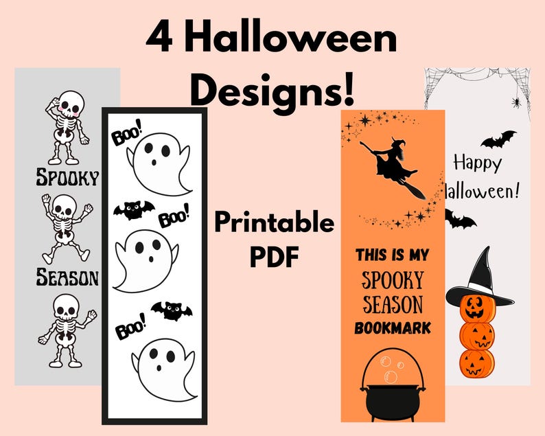 Spooky Halloween Bookmarks: Printable Witch Ghost Skeleton Pumpkin ...