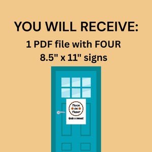 Trick or Treat Sign Halloween Printable Just Take One Porch Door Sign ...