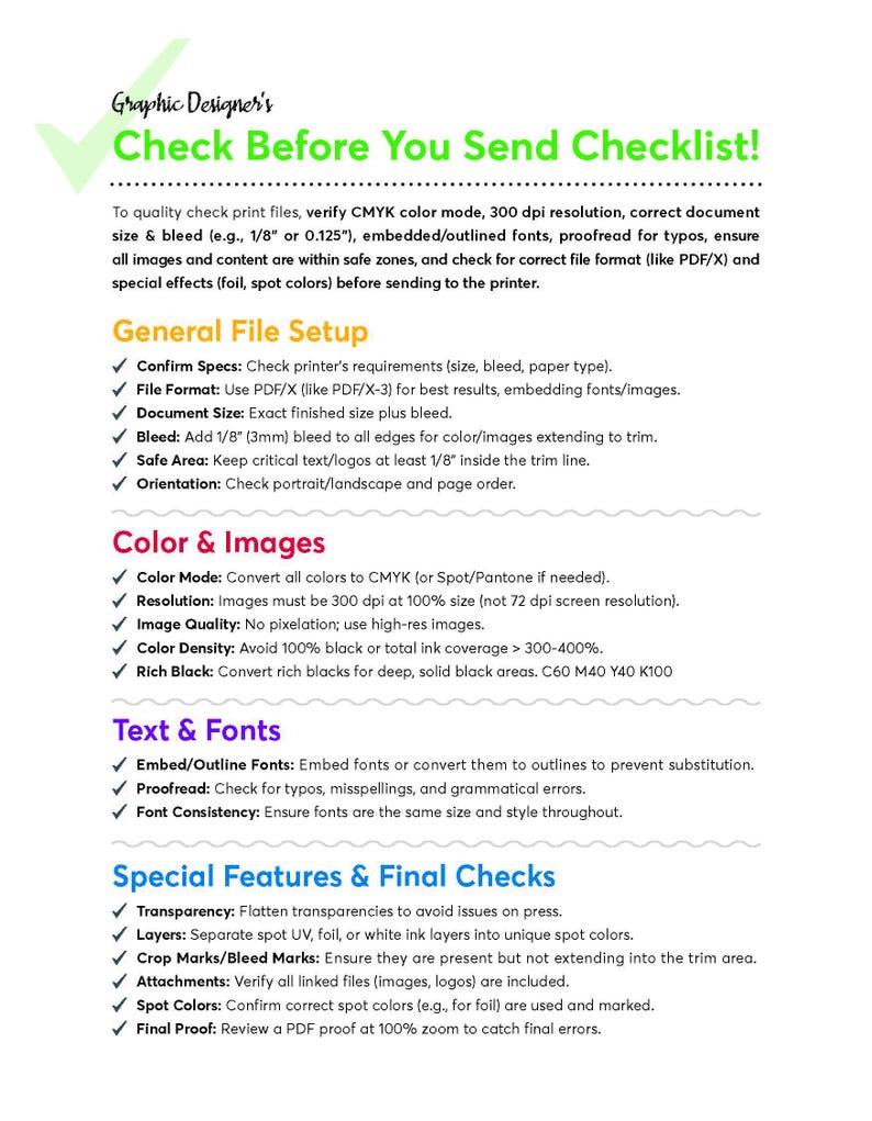 Graphic Designer's Before You Send Checklist - Etsy