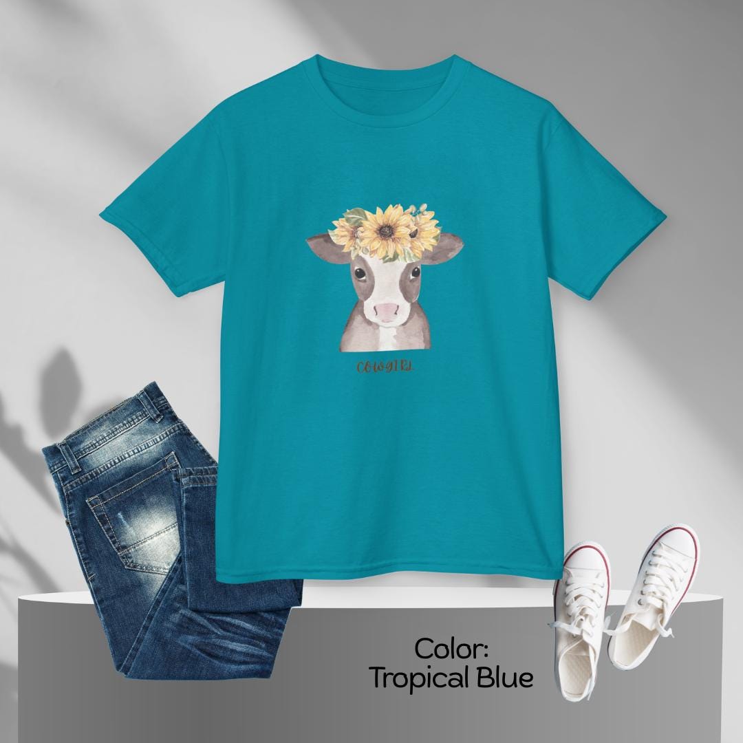 Cowgirl Farm Animal Shirt / Cow Face With Sunflower Crown Kids Tee - Etsy
