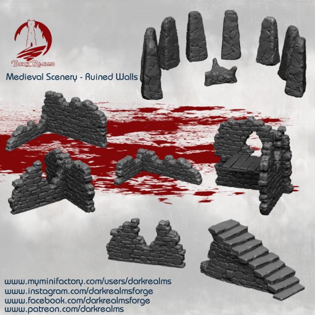 Ruined Walls - Medieval Scenery - Dark Realms Terrain Wargamming D&D ...