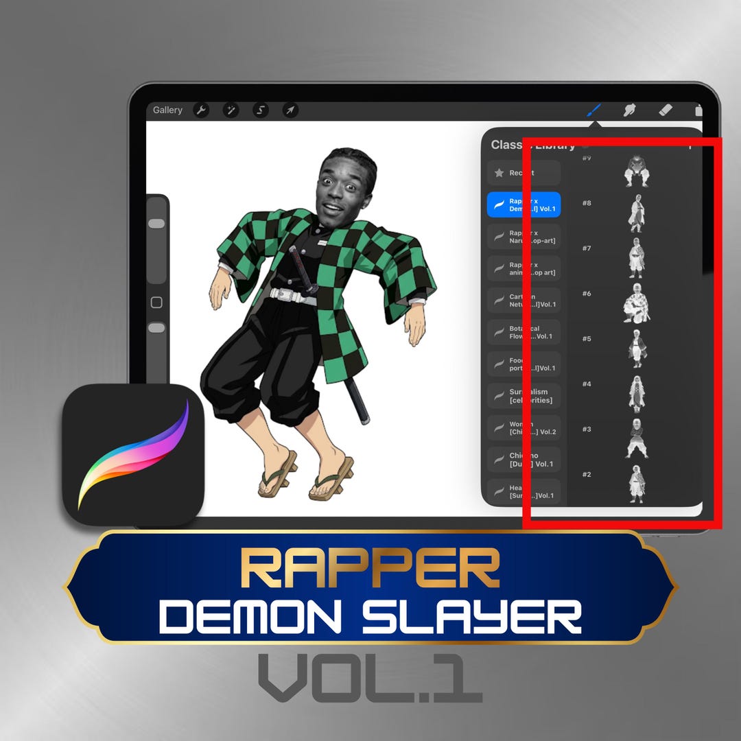 Demon Slayer Procreate Brushes – 60 Goofy Pose Rap Icon Mashup Stamps ...