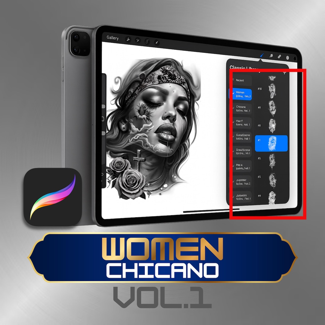 100 Chicano Woman Procreate Tattoo Stamps – Black & Grey Female Face ...