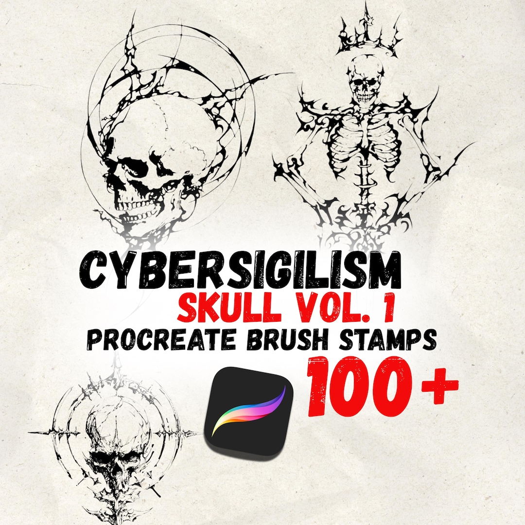 Cybersigilism Skull Procreate Stamps | Skeleton Tattoo Flash Bundle ...