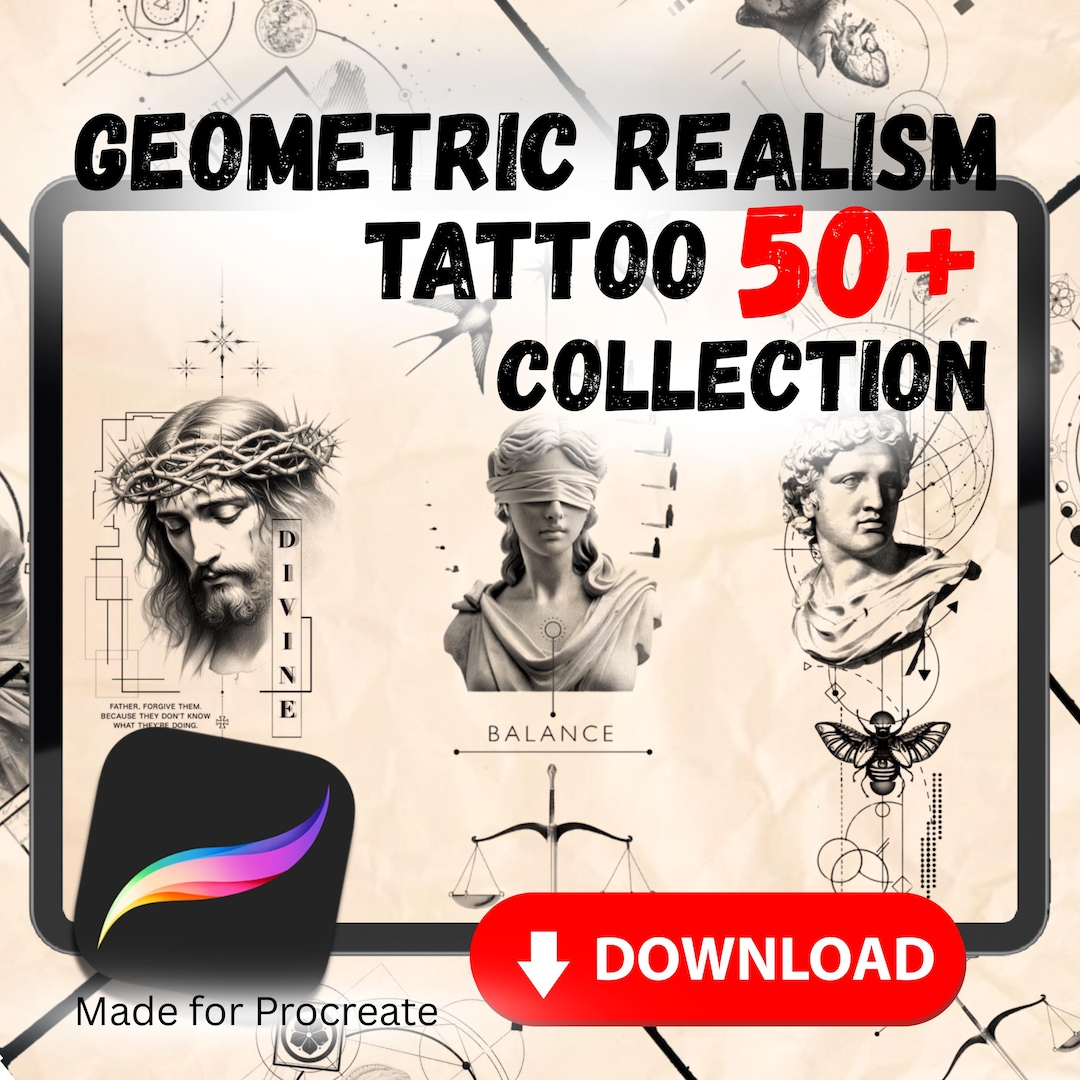 50 Geometric Realism Tattoo Procreate Stamps, Tattoo Design Stamps for ...