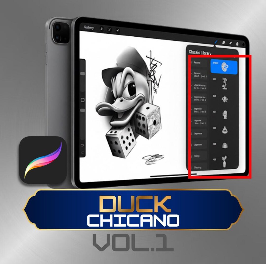 Chicano Duck Procreate Brushes – 100 Tattoo Stamp Pack, Dice & Cards ...