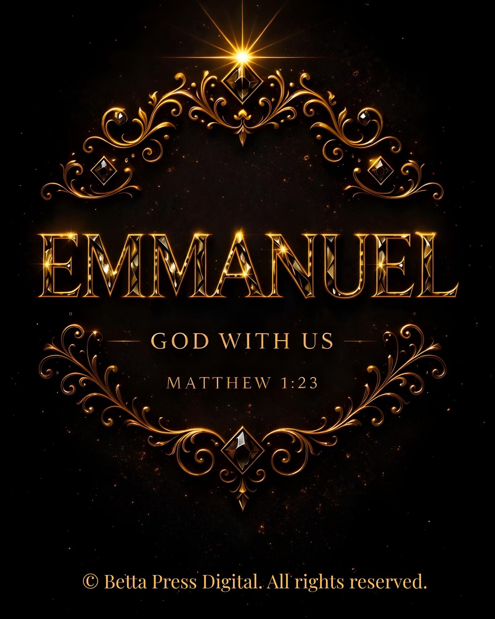Emmanuel Gold Foil Christian Wall Art | Luxury Home Decor (digital ...