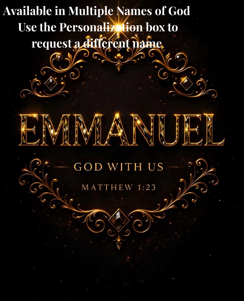 Emmanuel Gold Foil Christian Wall Art | Luxury Home Decor (digital ...