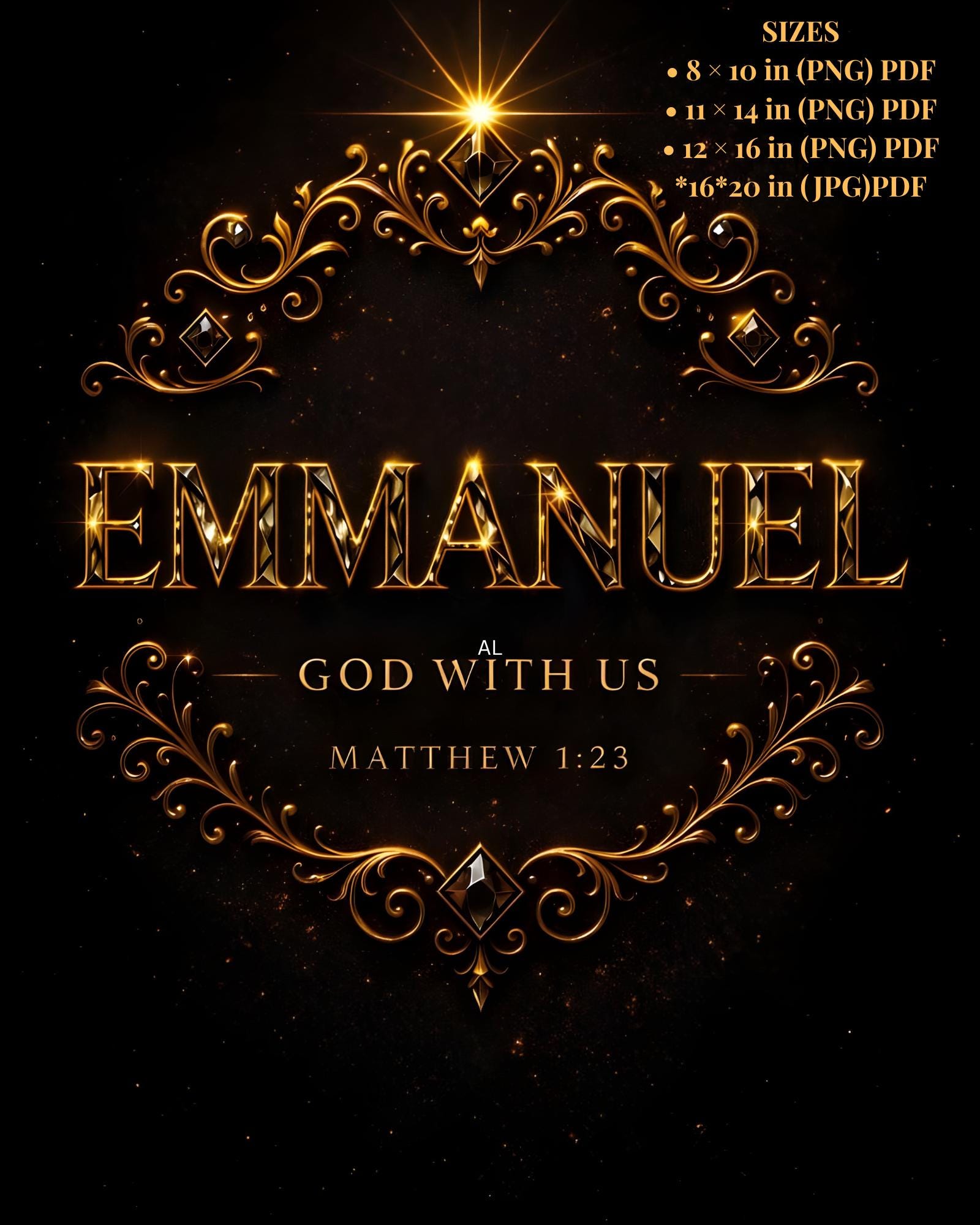 Emmanuel Gold Foil Christian Wall Art | Luxury Home Decor (digital ...