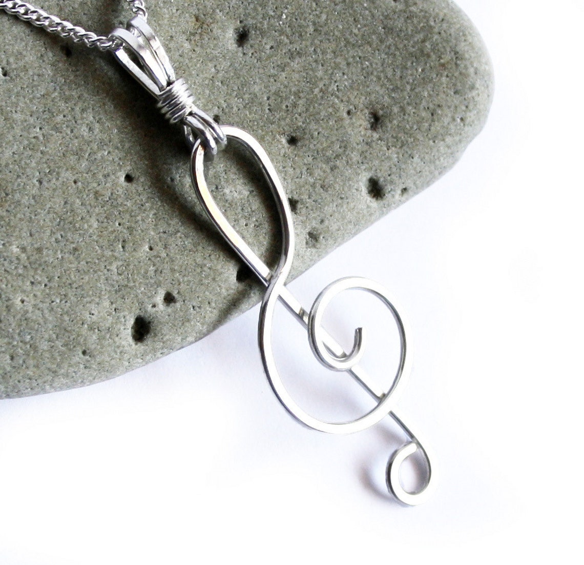 Treble Clef Pendant Necklace Silver Wire Wrapped Piano - Etsy