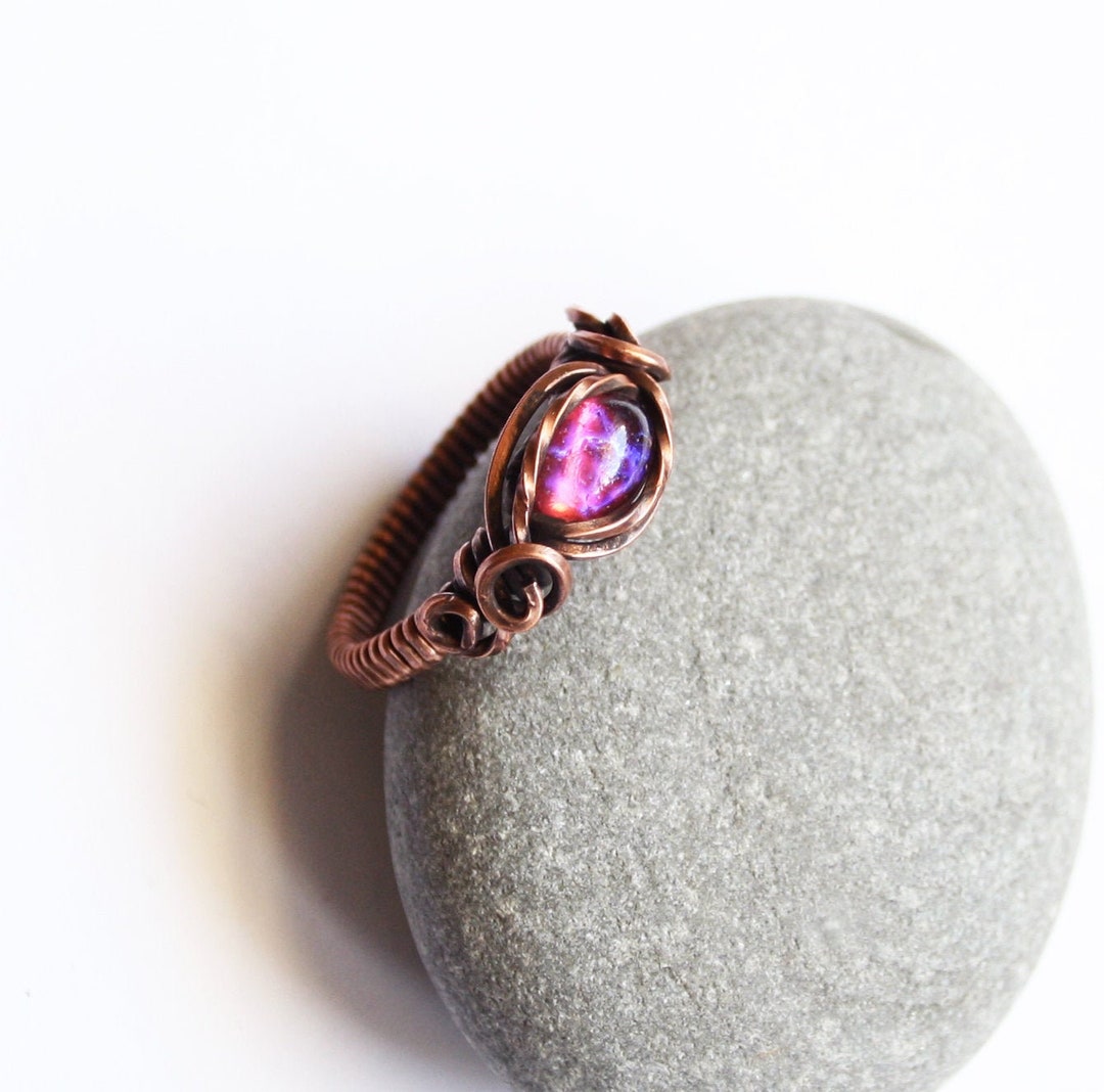 Wire Wrapped Ring - Dragon's Breath Fire Opal and Antiqued Copper ...