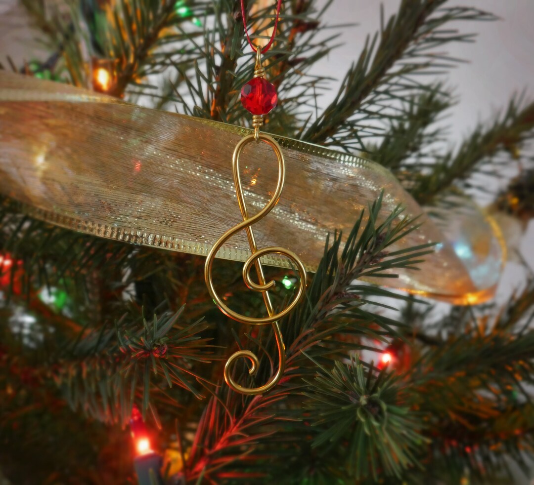Metal Treble Clef Holiday Ornament - Handcrafted Elegant Wire Wrapped ...