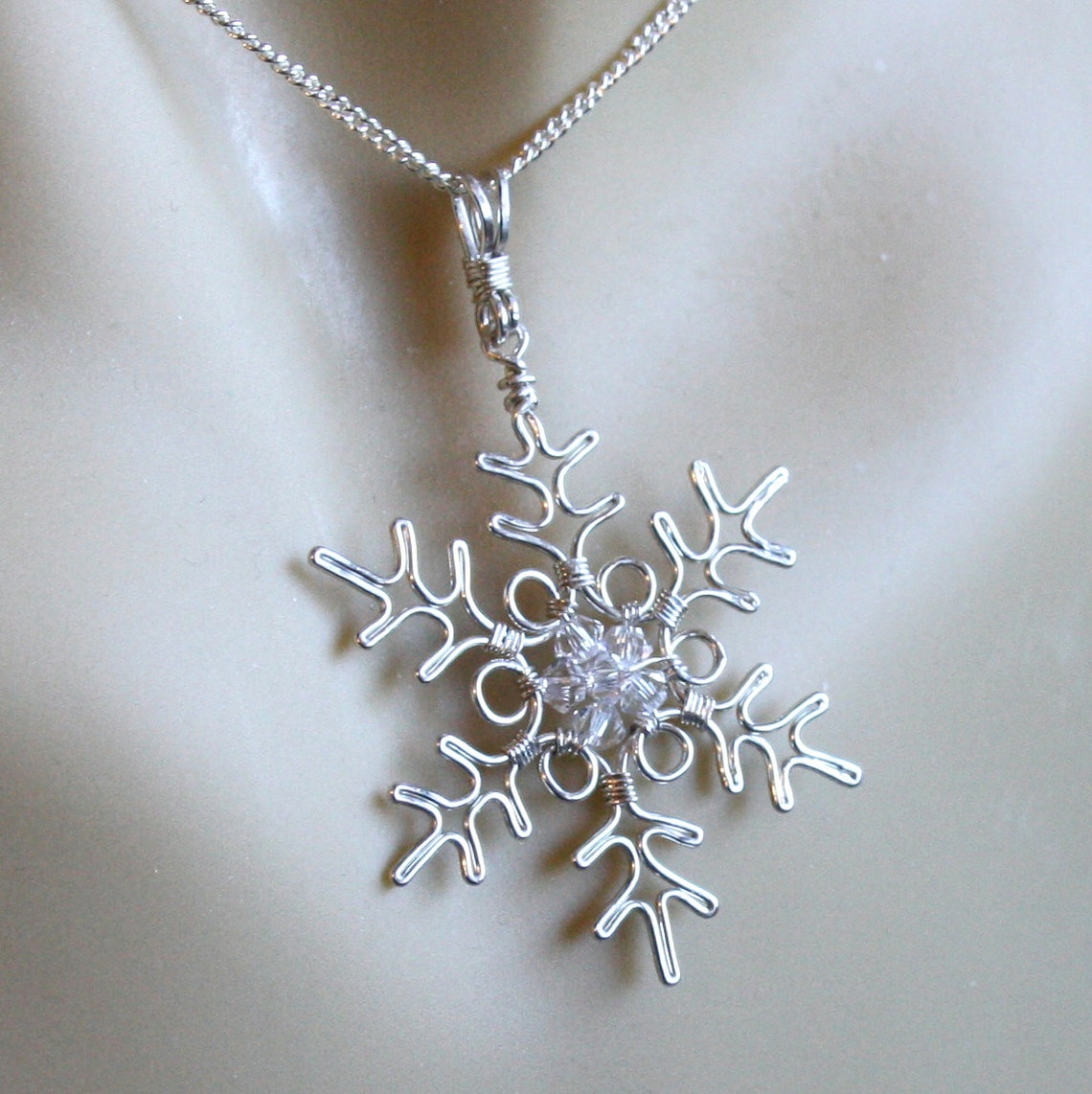 Snowflake Pendant Necklace Sterling Silver Wire Wrapped - Etsy
