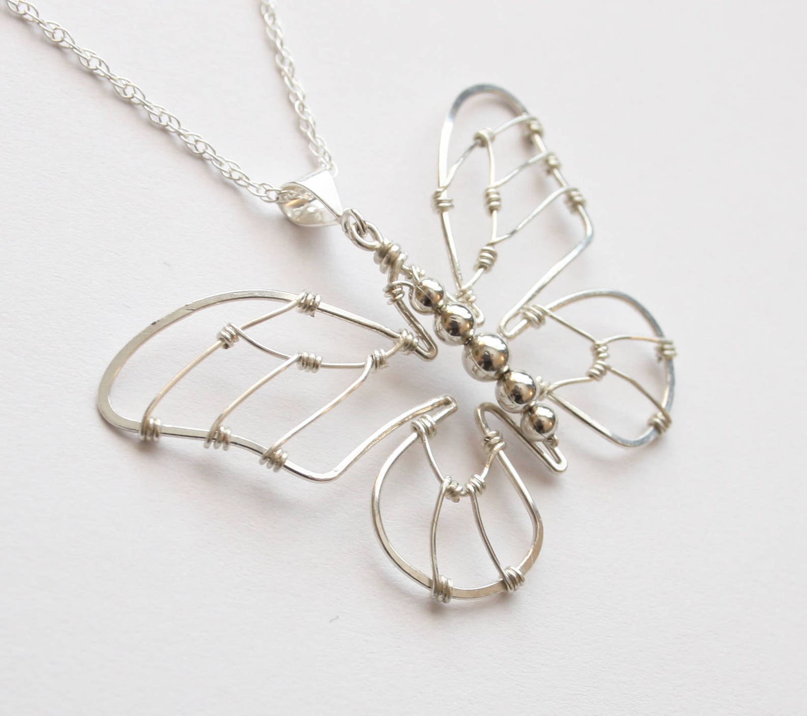 Silver Butterfly Pendant Necklace - Wire Wrapped Jewelry - Spring in ...