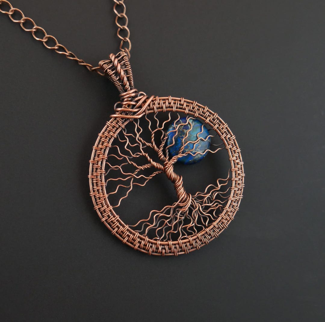 Blue Moon Tree of Life Pendant Necklace - Antiqued Copper Wire Wrapped ...