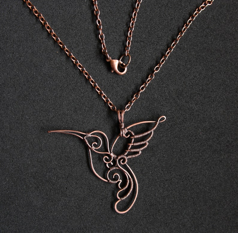 Hummingbird Pendant Necklace Copper Wire Wrapped Handcrafted - Etsy