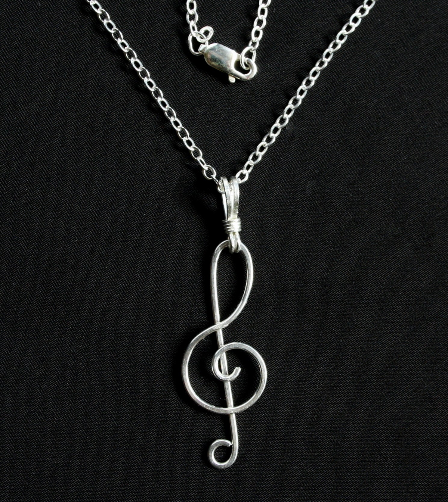 Treble Clef Pendant Necklace Silver Wire Wrapped Piano | Etsy