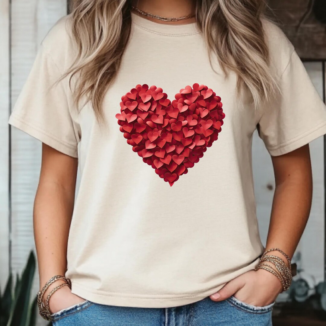Red Petal Heart T-shirt | Heart Shape Floral Tee, Valentine's Day Shirt ...