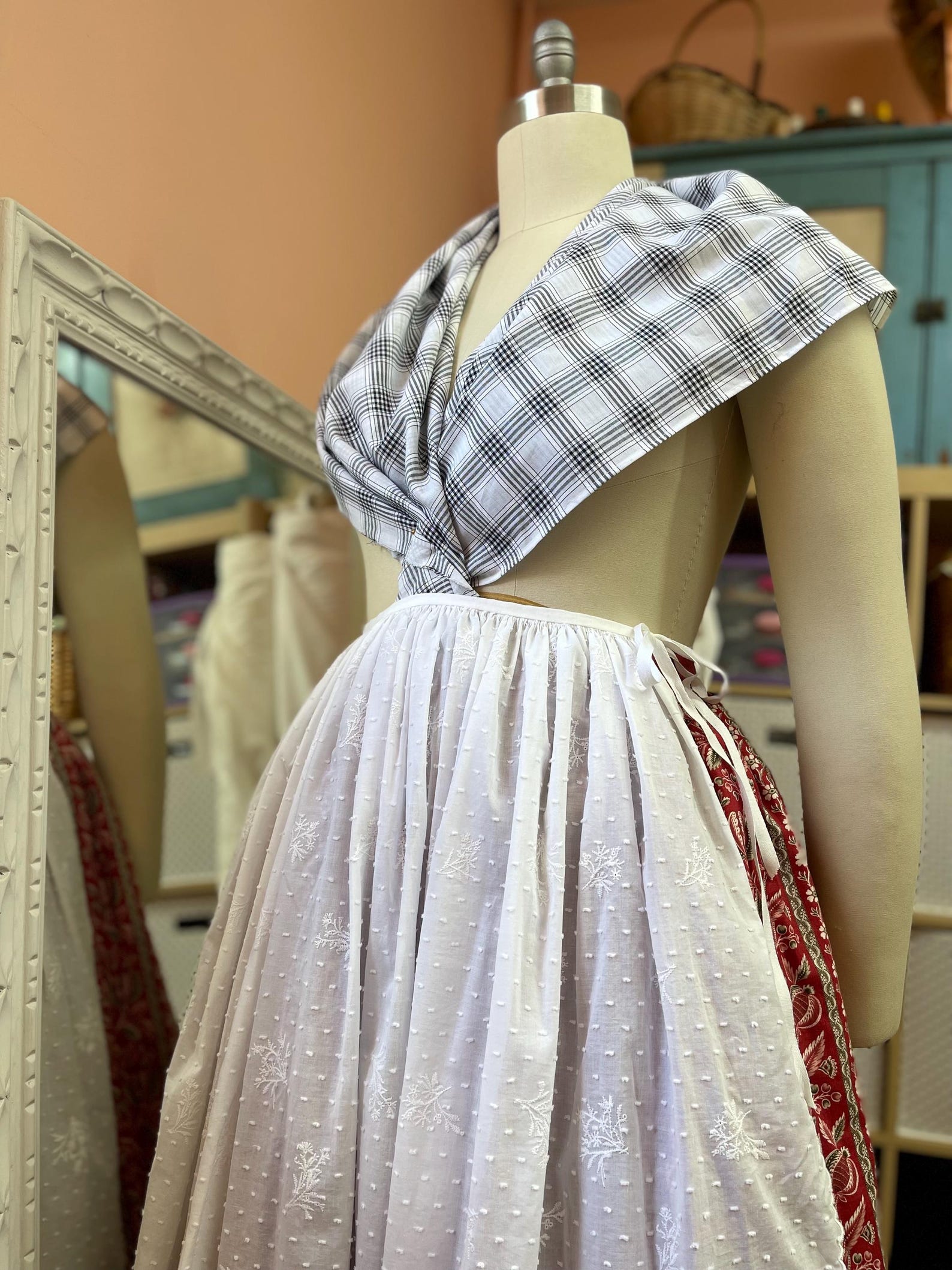Late 18th Century/regency Era Dotted Embroidered Apron / Federalist Era ...