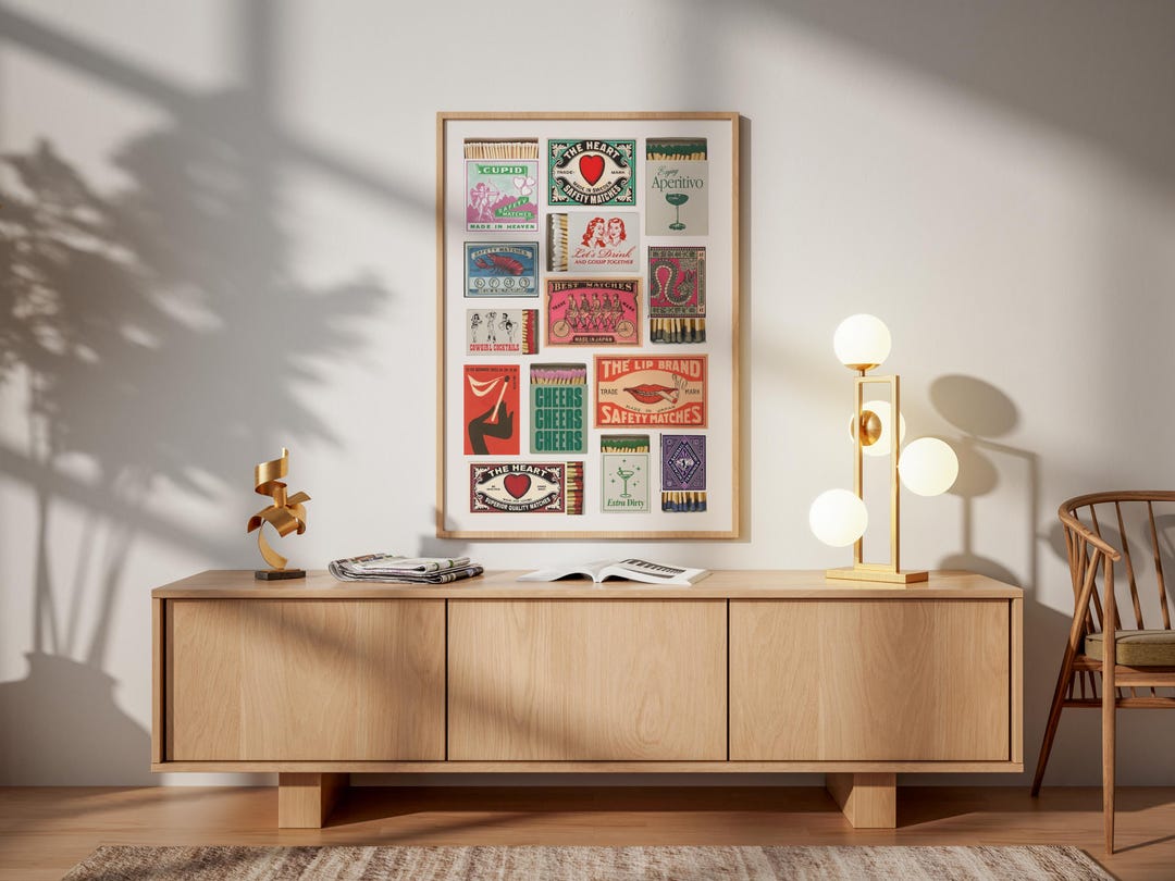 Vintage Matchbox Collage Art Print | Retro Match Labels Wall Decor ...