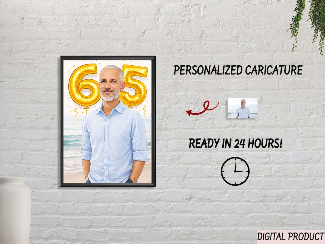Personalized Caricature Portrait | 65th Birthday Gift | Printable ...