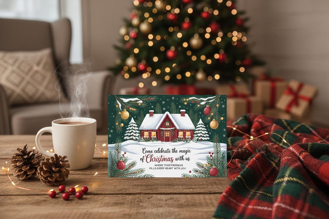 Customizable Christmas Card Invitation | Unique Holiday Greeting ...
