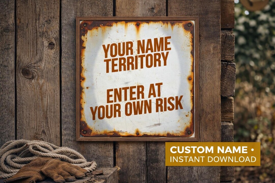 Customizable Territory Sign, Rusted Metal Man Cave Decor (digital ...