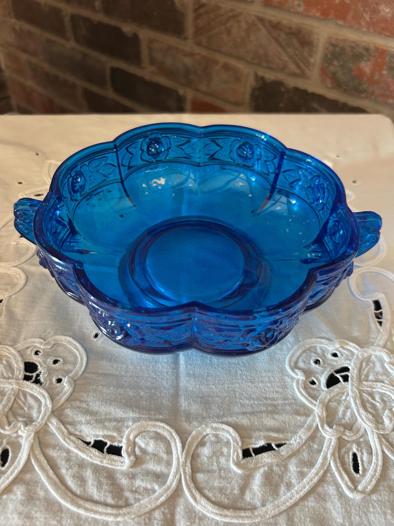 Vintage 1950s Jeanette Glass Aztec Roses Pattern Cobalt Blue Bowl - Etsy
