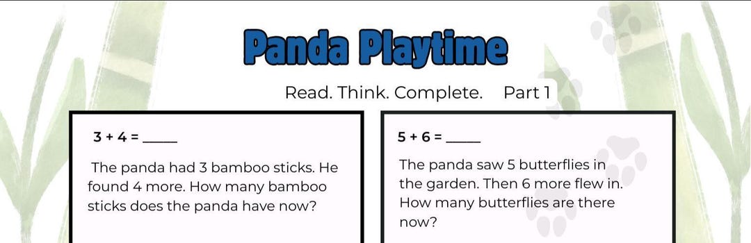 Kindergarten Addition Word Problems | Panda Math Worksheet PDF Part 1 ...