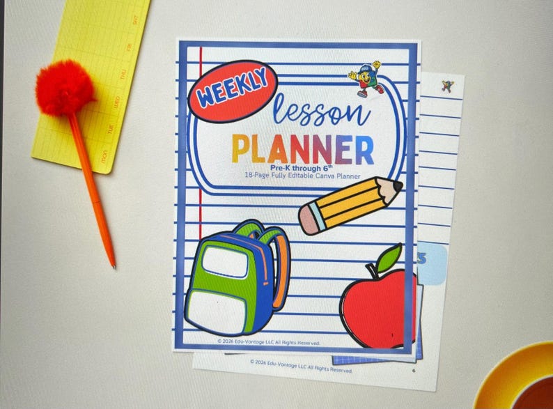 Weekly Lesson Planner | Editable Canva Template, Pre-k to 6th (digital ...