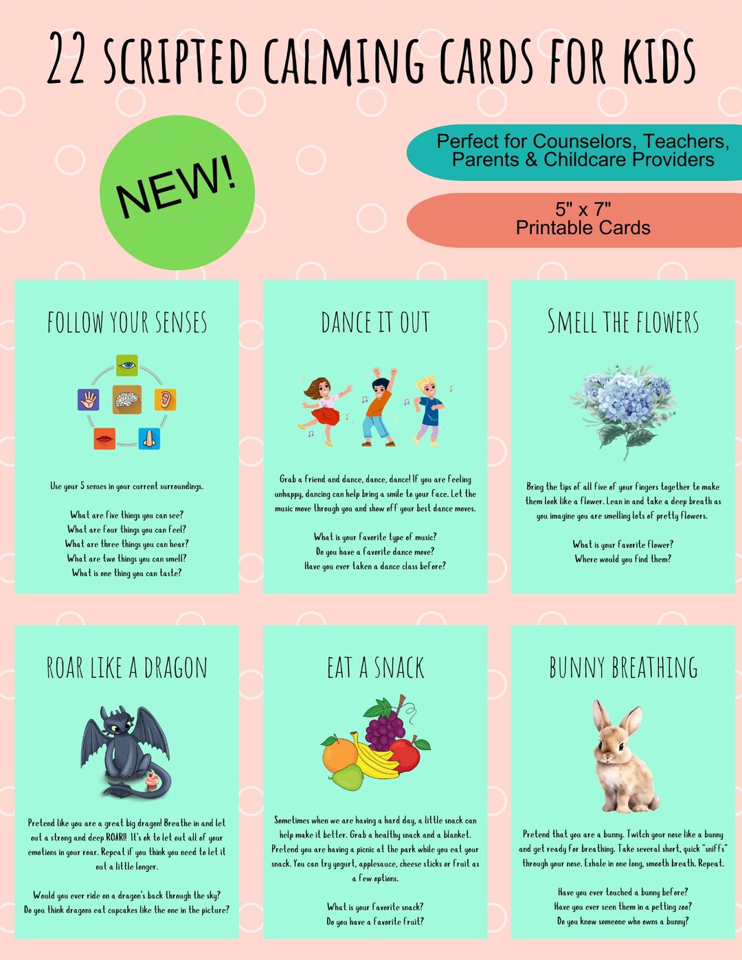 Calming Cards for Kids - 5x7 Printable Cards - Etsy