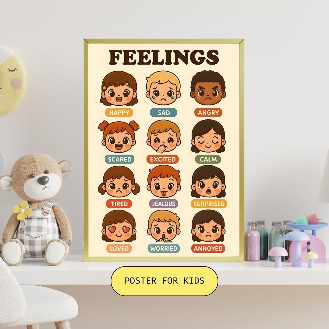 Feelings Poster for Kids – Emotions Chart – Montessori Classroom Wall ...
