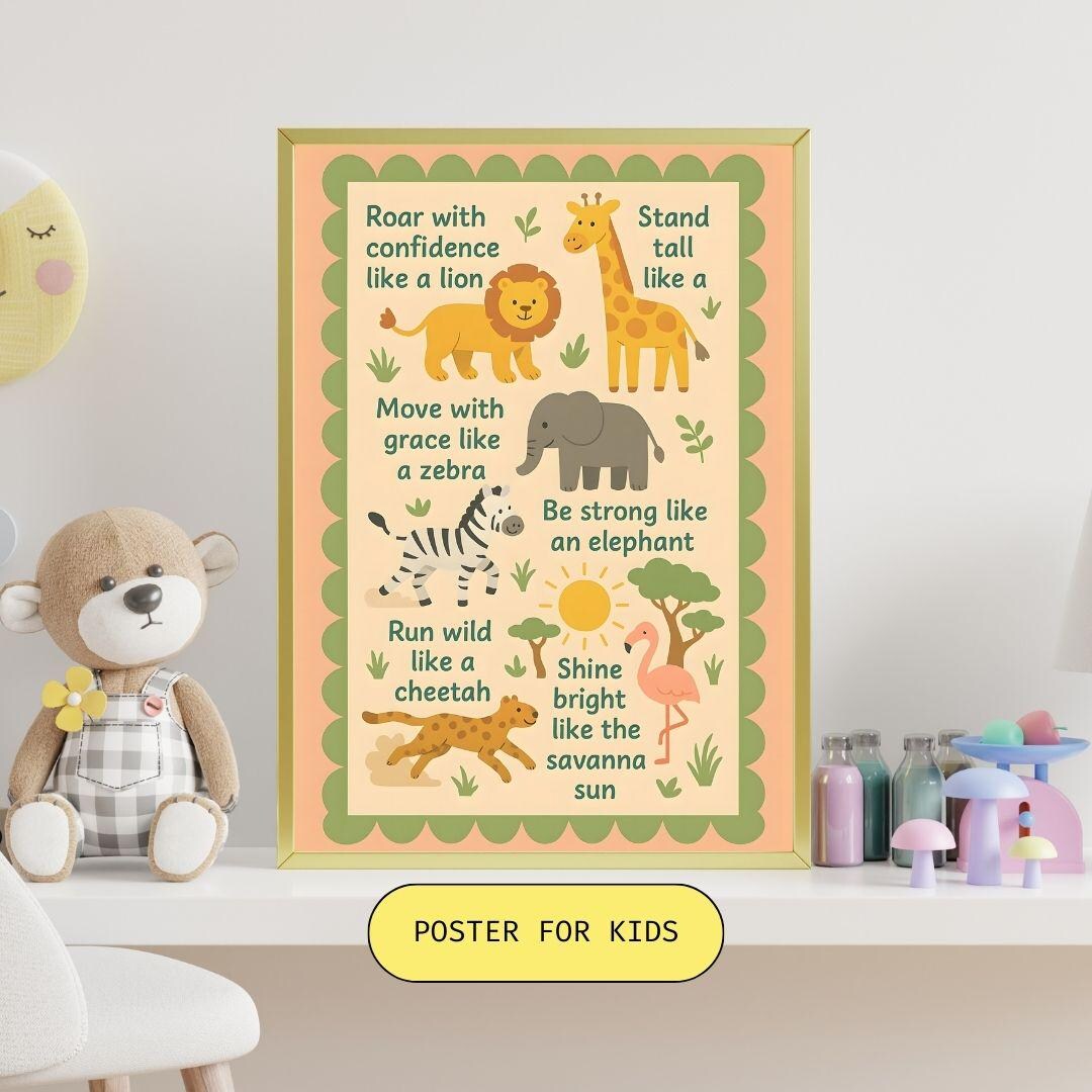 Safari Animals Affirmation Poster – Jungle Nursery Wall Art – Printable ...