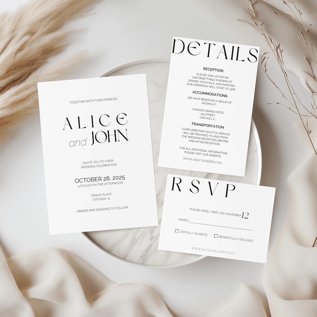 Clean Modern Wedding Invitation Template Bundle, Downloadable Canva ...