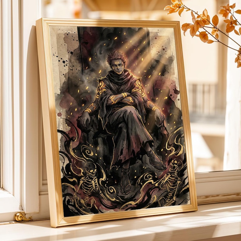 Jujutsu Kaisen Sukuna Throne Poster, Cursed King Dark Art Print, Anime ...