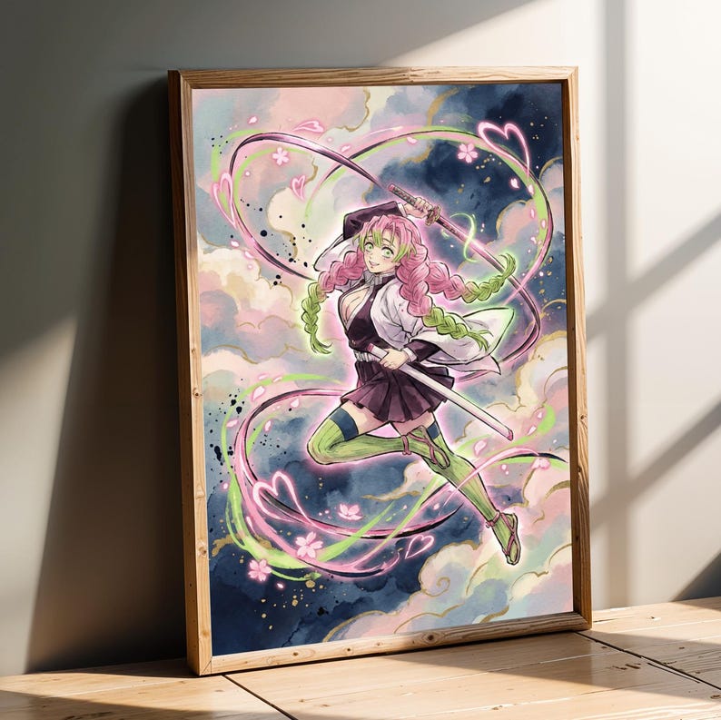 Mitsuri Kanroji Poster: Pastel Watercolor Anime Art, Love Hashira Print ...