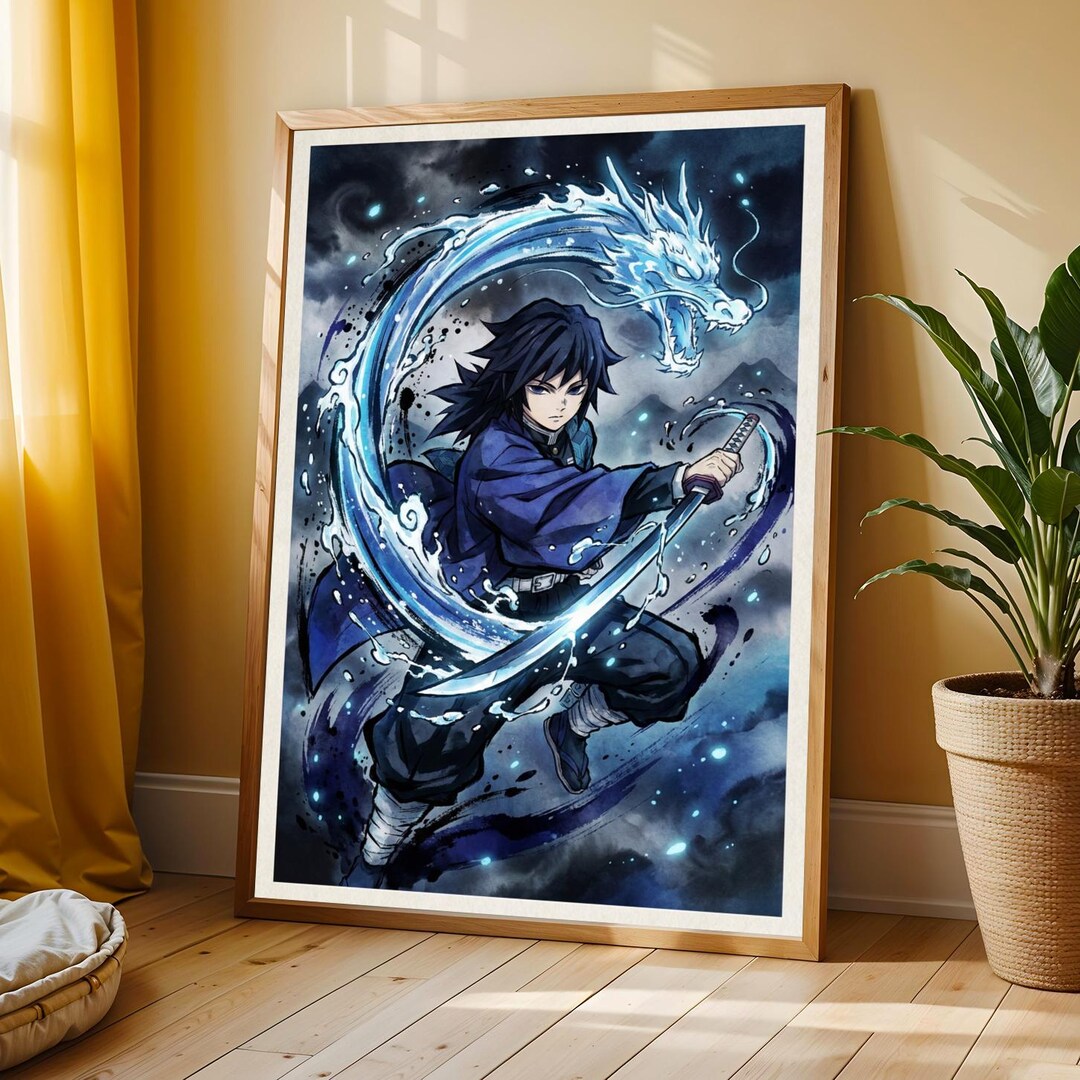 Giyu Tomioka Water Dragon Attack Poster Demon Slayer Anime Wall Art ...