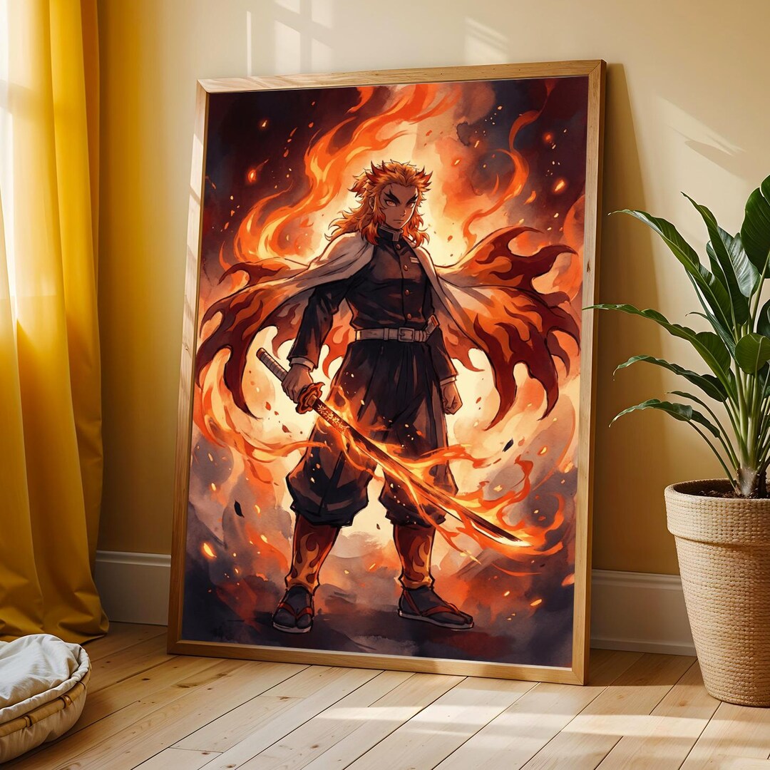 Rengoku Flame Aura Poster, Demon Slayer Fiery Hashira Anime Print, Epic ...