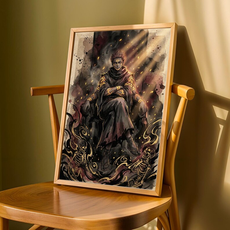 Jujutsu Kaisen Sukuna Throne Poster, Cursed King Dark Art Print, Anime ...
