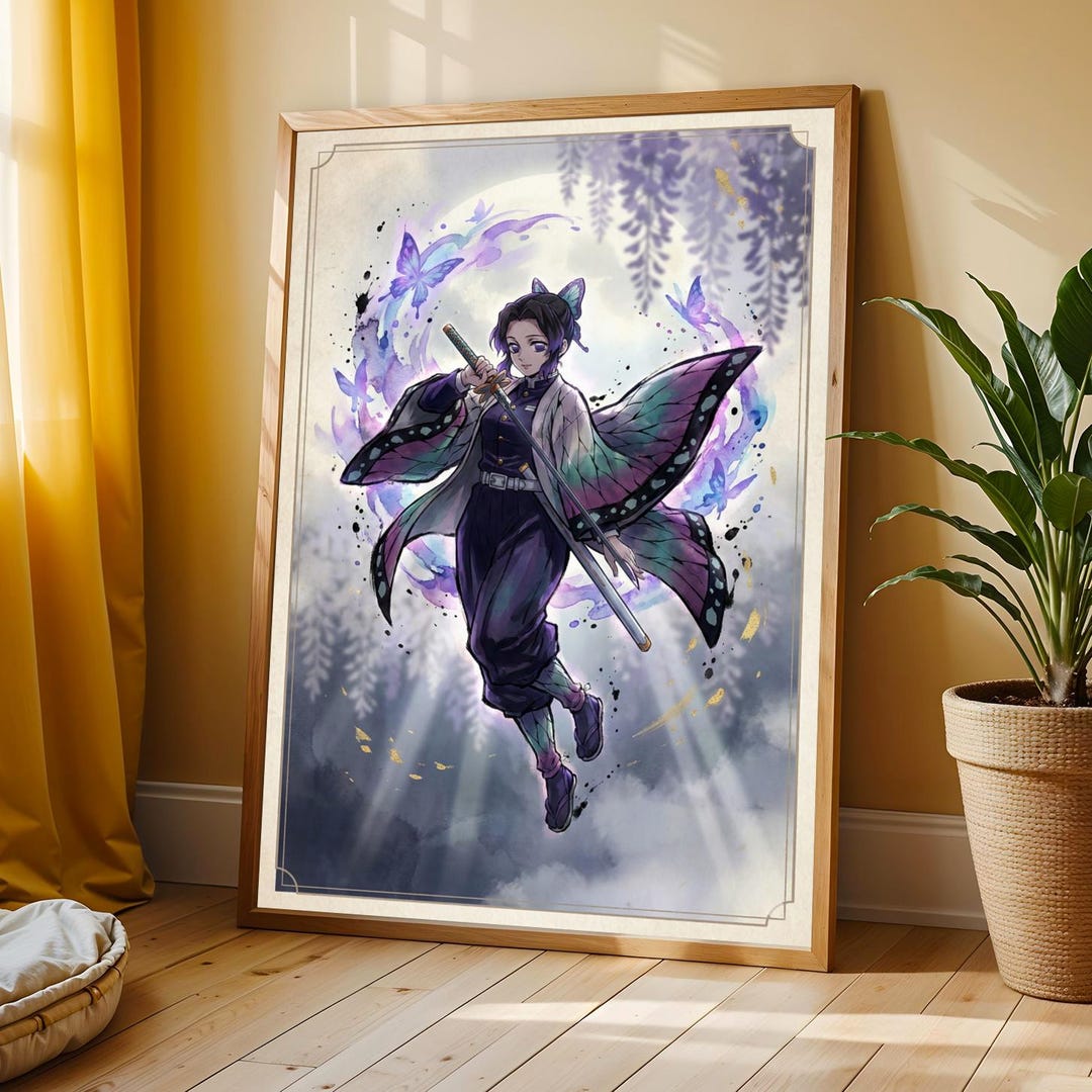 Shinobu Kocho Butterfly Poster Demon Slayer Wall Art Anime Watercolor ...