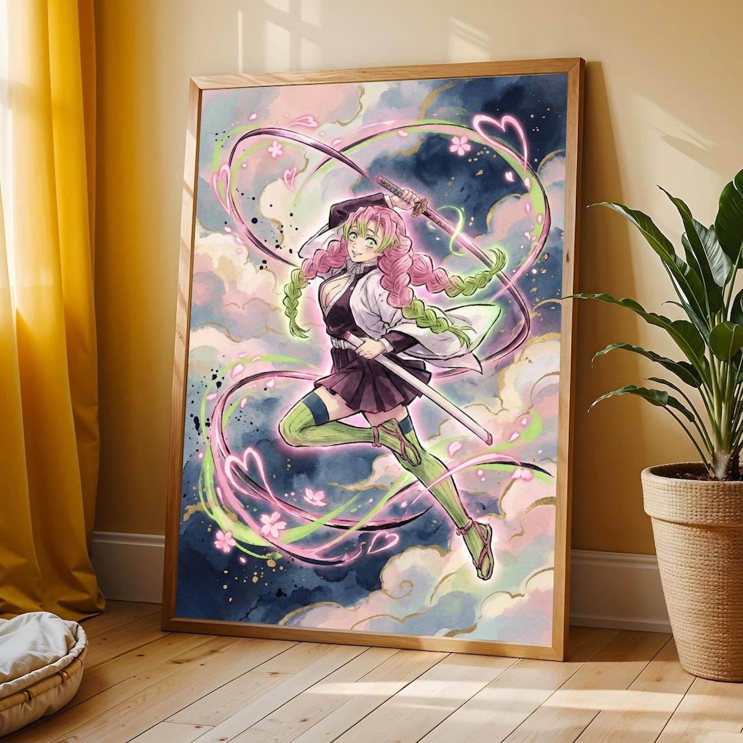 Mitsuri Kanroji Poster: Pastel Watercolor Anime Art, Love Hashira Print ...