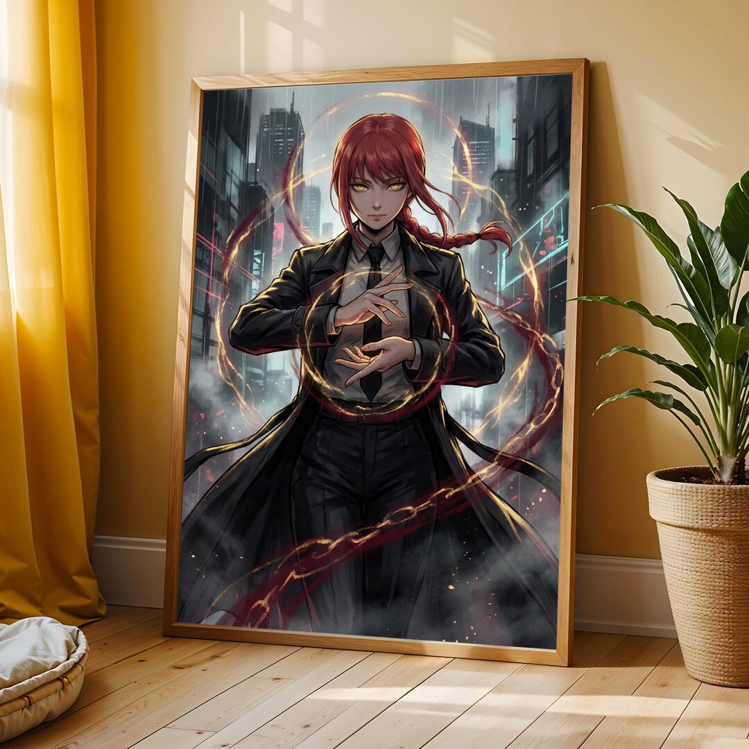 Makima Chainsaw Man Poster, Dynamic Power Pose Anime Art, Glowing Ring ...