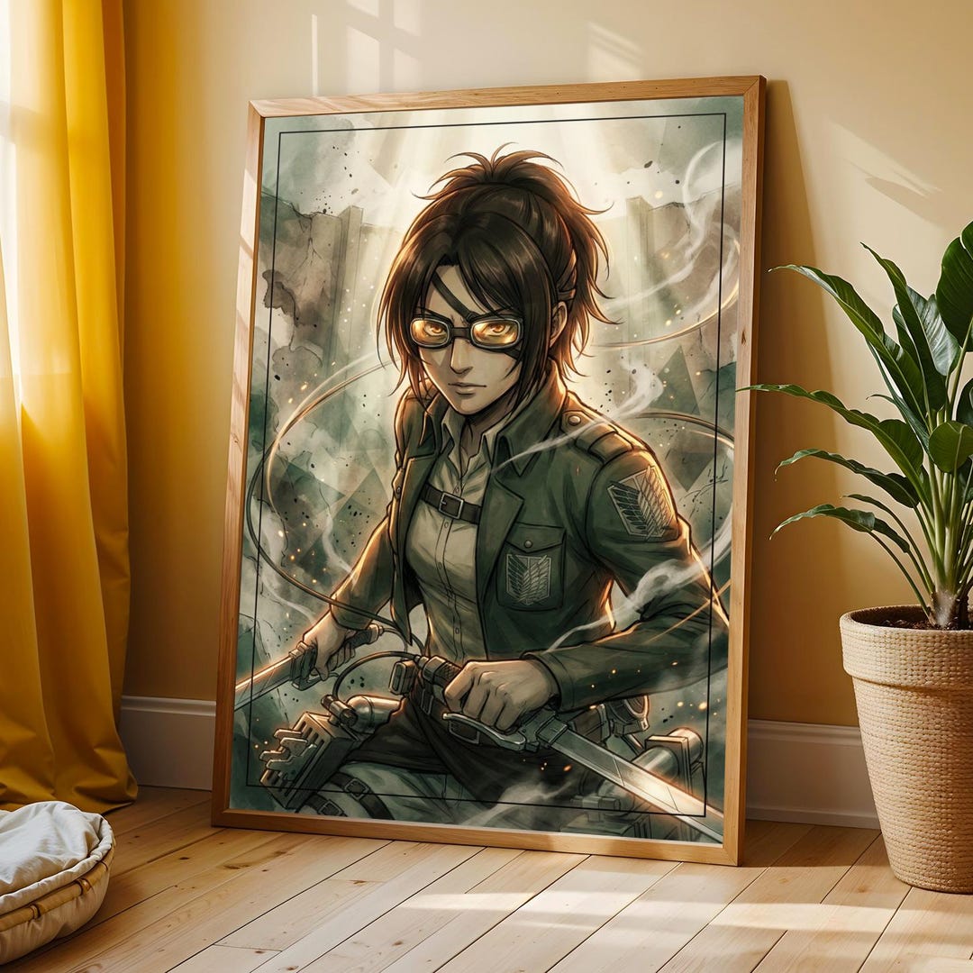 Hange Zoe Attack on Titan Action Portrait Anime Poster With Glowing ...