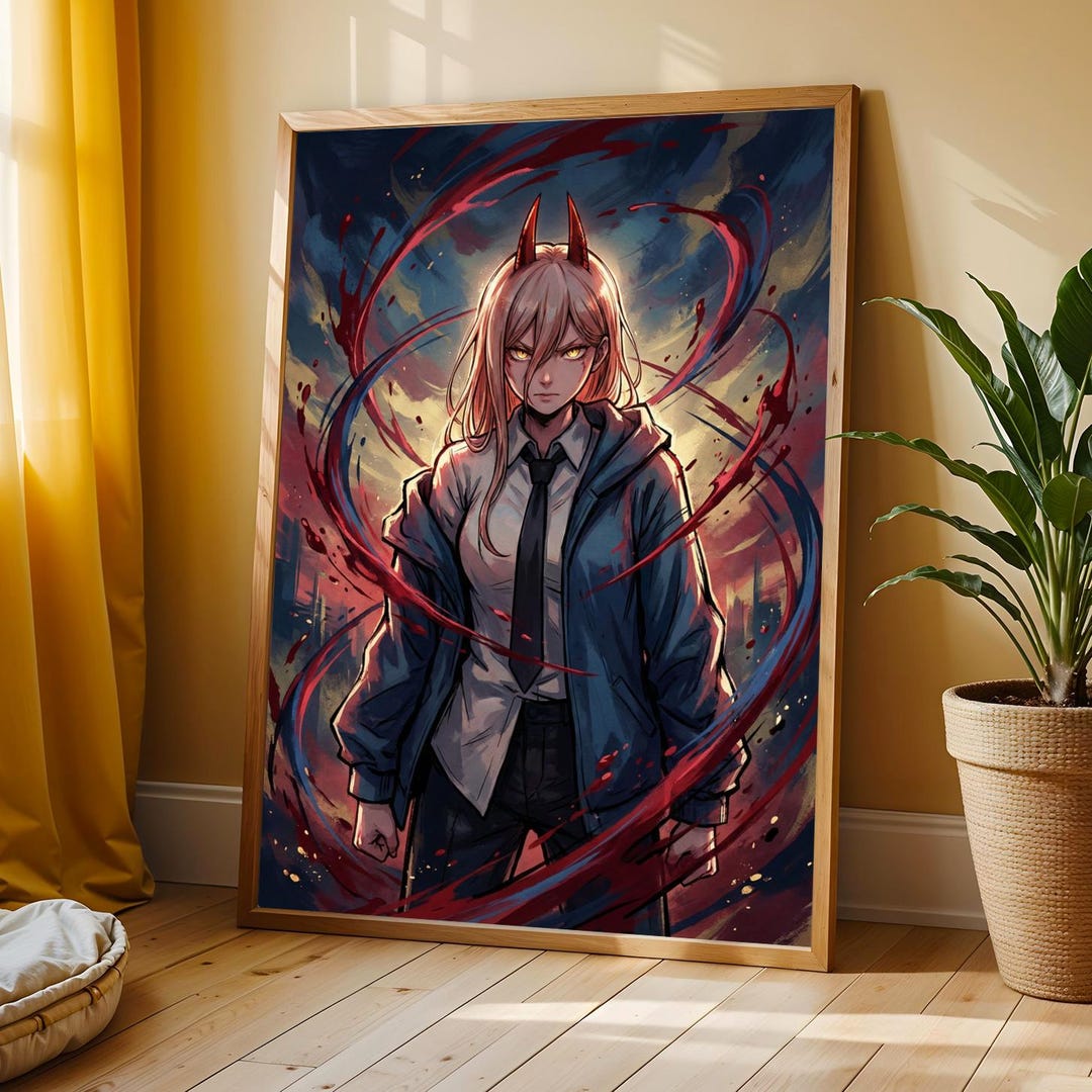 Power Chainsaw Man Poster, Blood Devil Fiery Anime Art, Colorful Dark ...