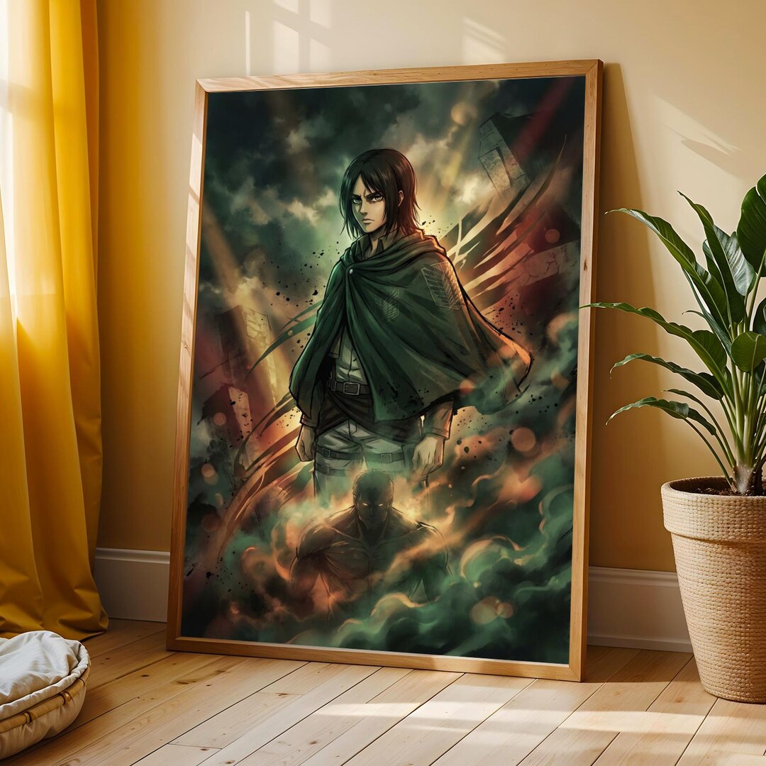 Eren Yeager Anime Poster, Attack Titan Wall Art, Dark Epic AOT Print ...