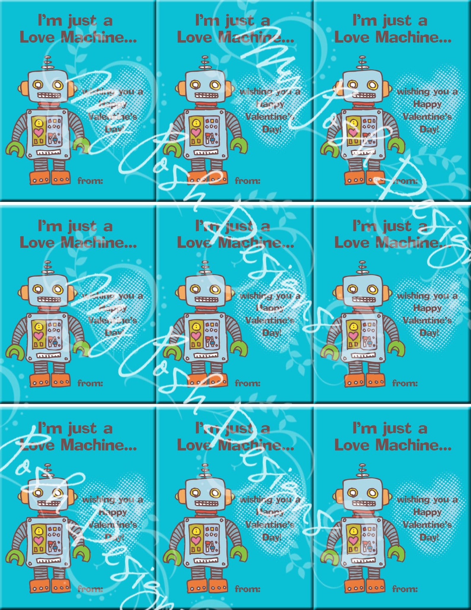 Robot Valentine's Day Cards for Kids INSTANT DOWNLOAD - Etsy