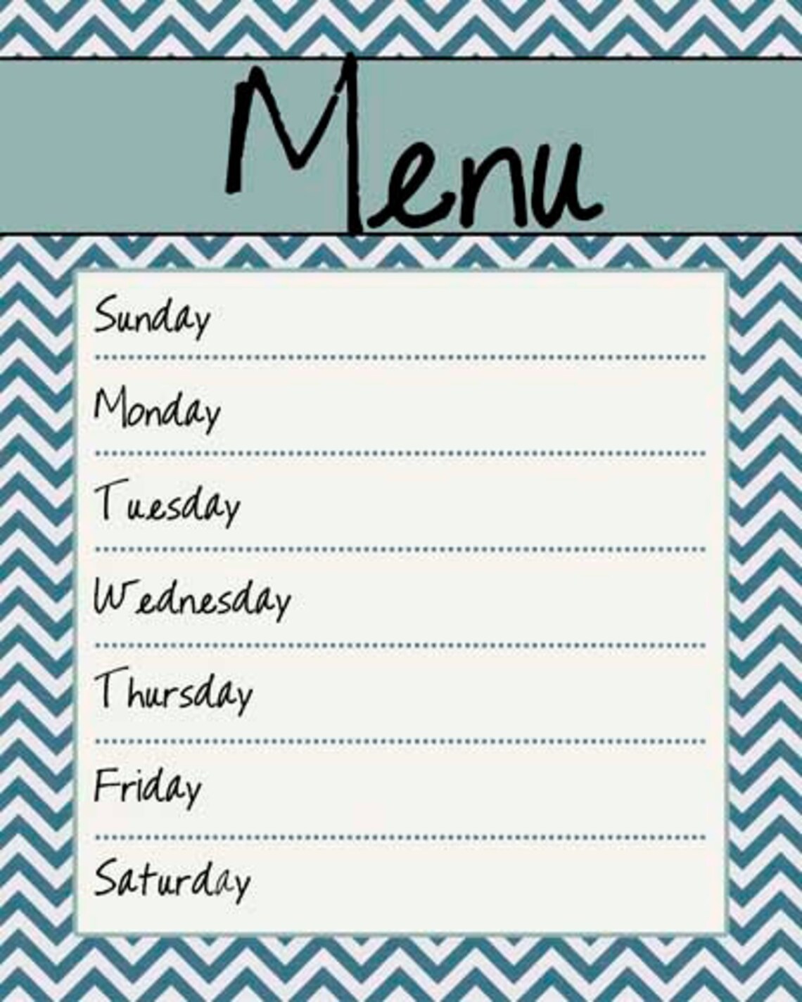 Kitchen Menu Board Printable Blue Chevron Instant Download | Etsy