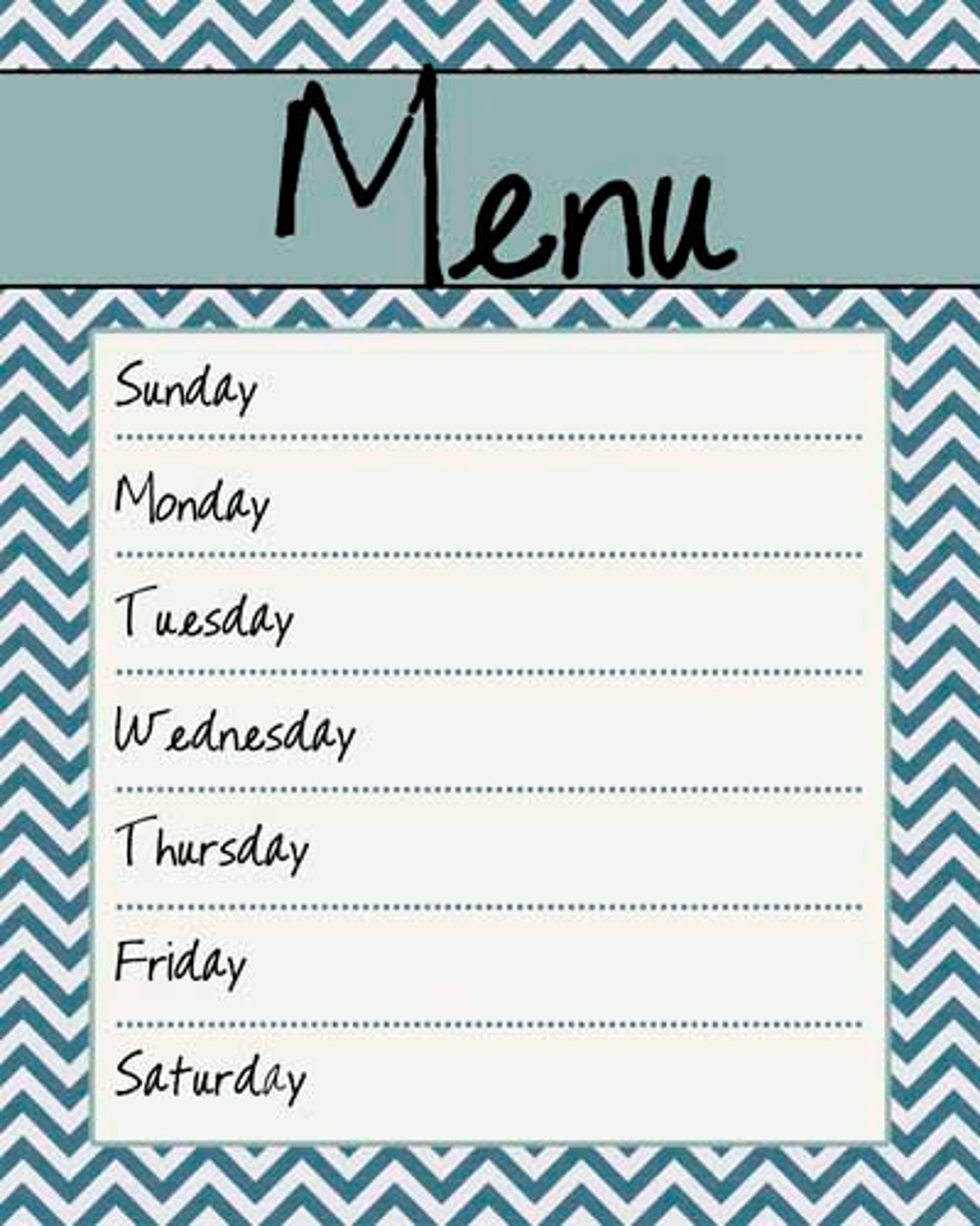 Kitchen Menu Board Printable Blue Chevron Instant Download - Etsy