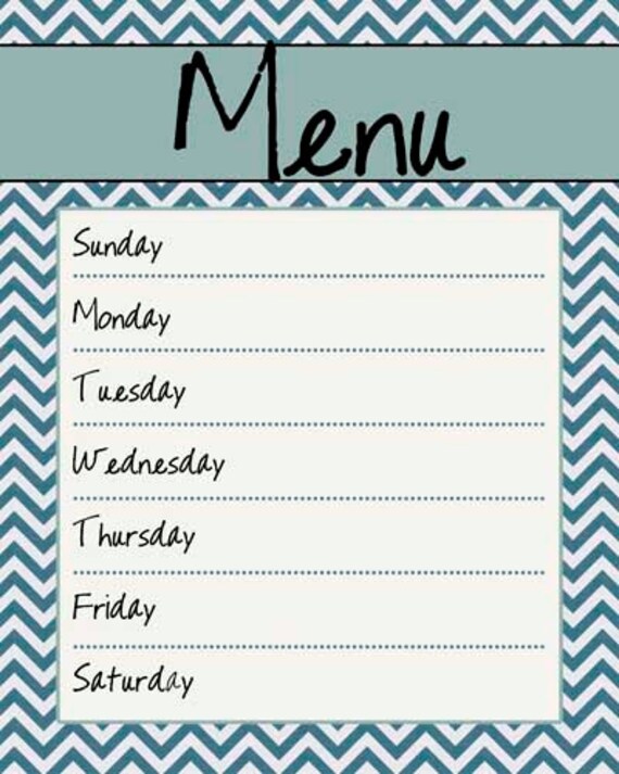 Kitchen Menu Board Printable Blue Chevron Instant Download | Etsy
